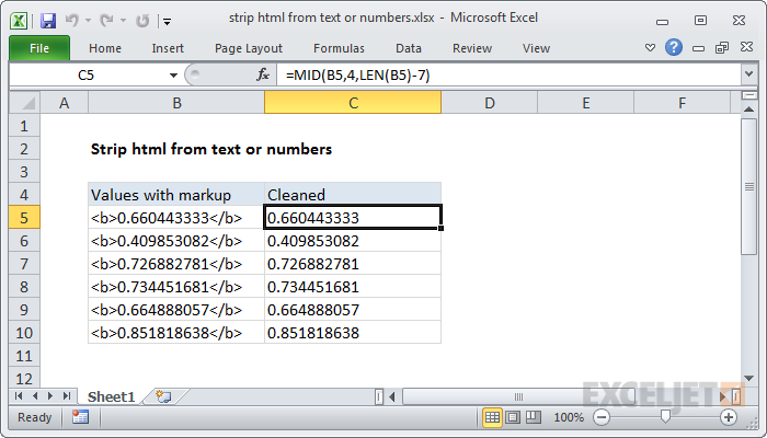 Strip Html From Text Or Numbers Excel Formula Exceljet